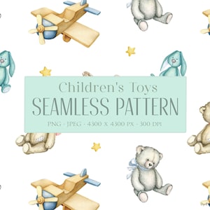 Children's Toys Seamless Pattern Watercolor Surface Pattern Teddy Bear ...