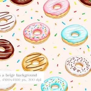 Watercolor Donut Seamless Pattern. Sprinkle Donut Paper. Digital Paper ...