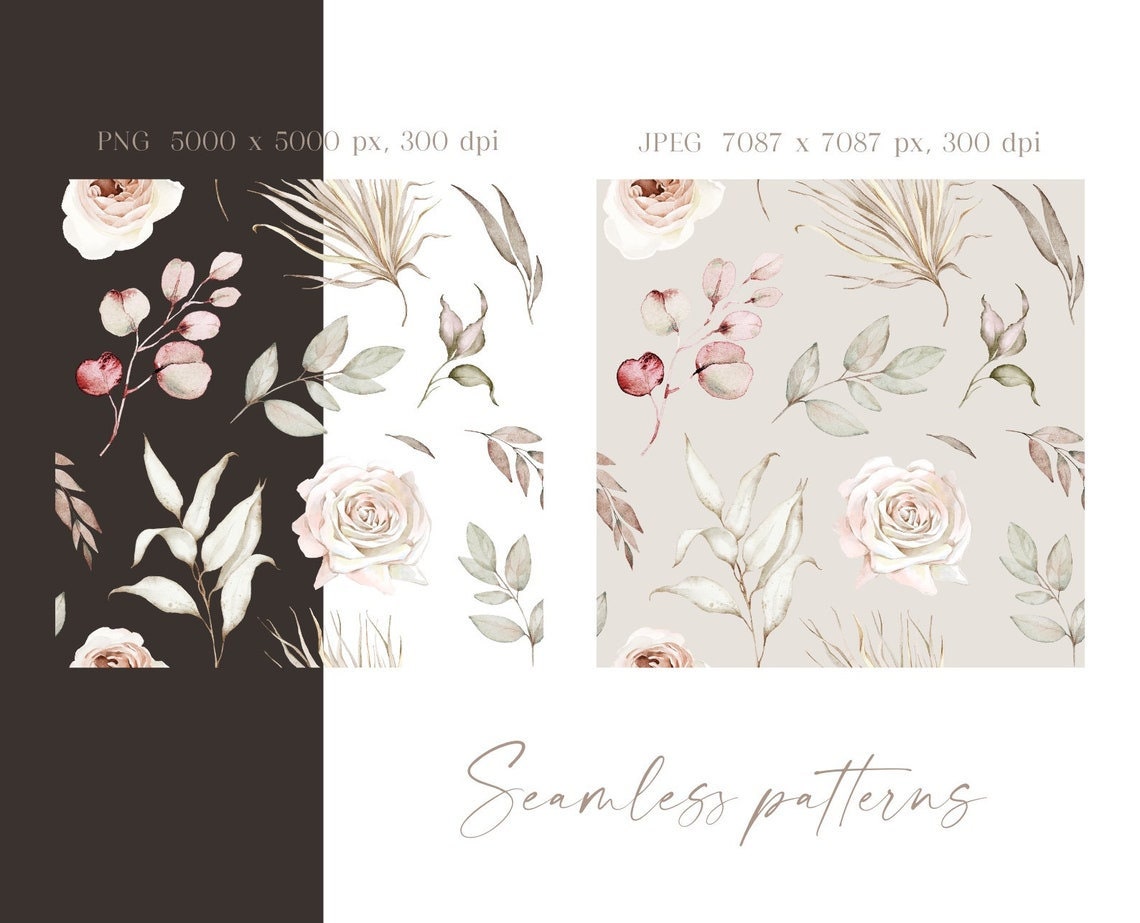 Floral Seamless Pattern. Watercolor Greenery Pattern. Boho - Etsy