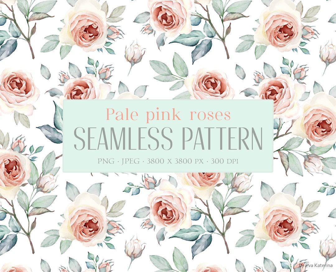 Floral Seamless Pattern Watercolor Roses Pattern Pale Pink Rose Dusty ...