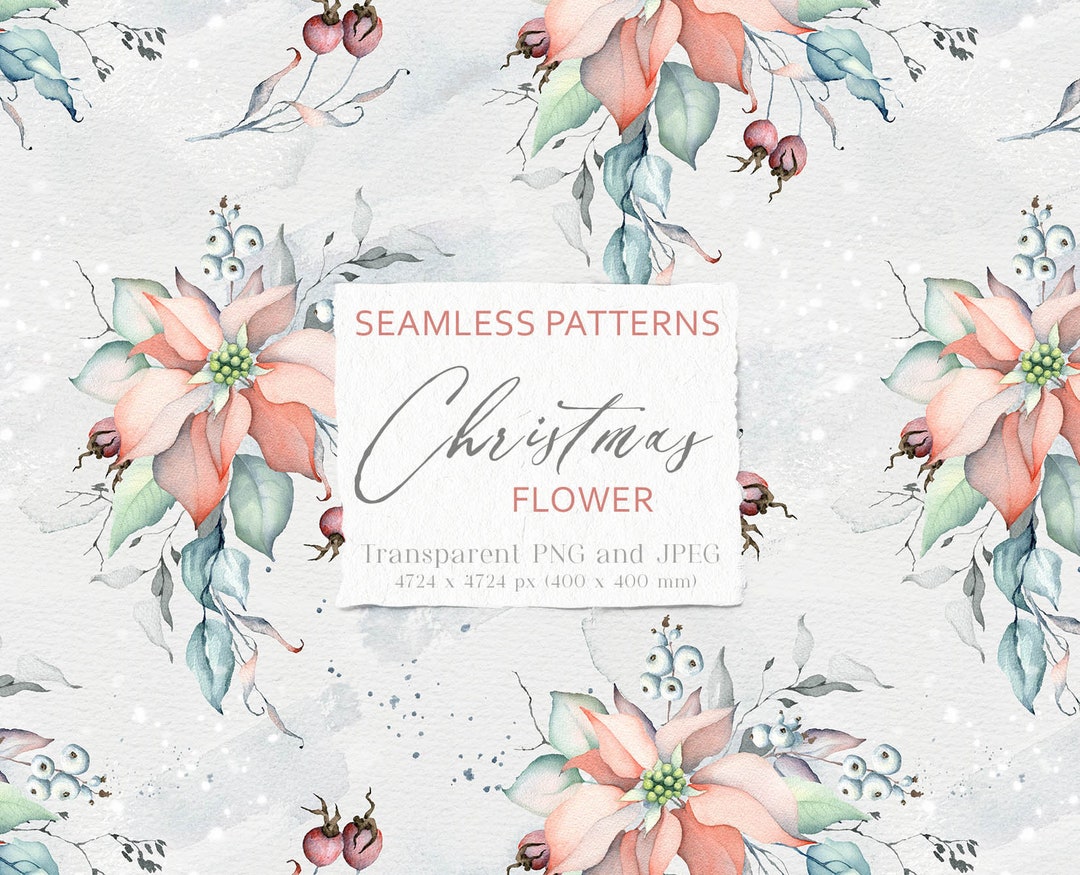 Poinsettia Digital Paper. Christmas Floral Seamless Pattern. Poinsettia ...