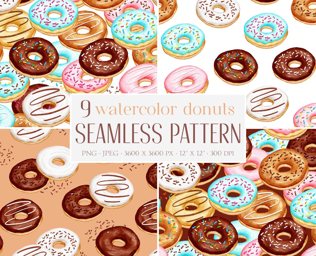 Watercolor Donut Seamless Pattern. Sprinkle Donut Paper. Digital Paper ...