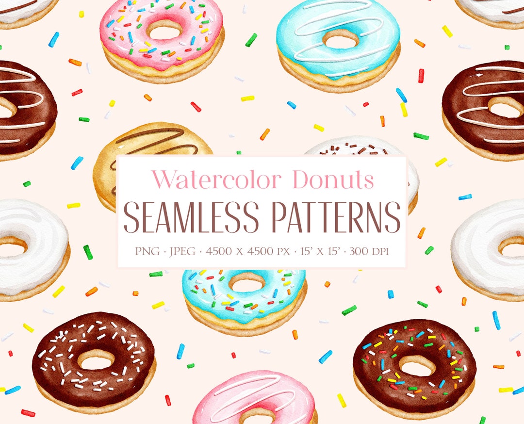 Watercolor Donut Seamless Pattern. Sprinkle Donut Paper. Digital Paper ...