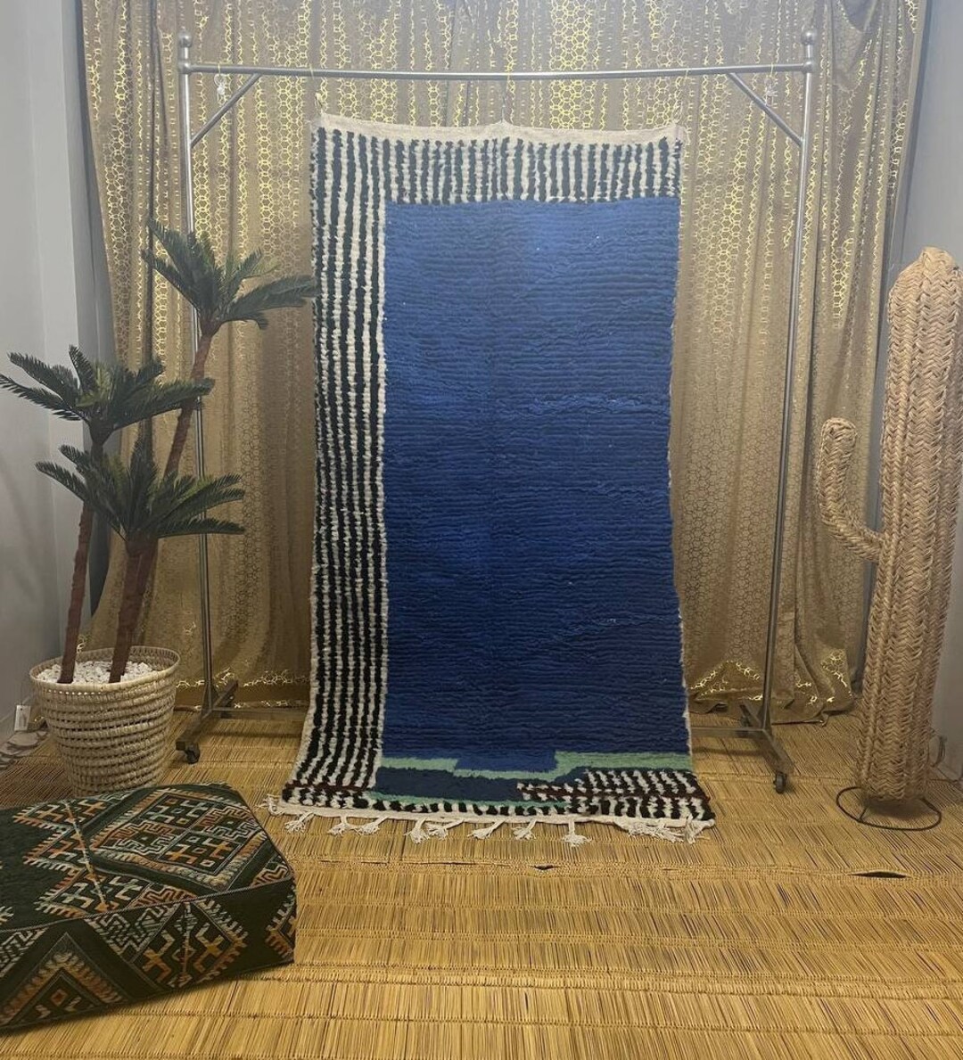 Royal Blue Moroccan Trellis, Handmade Wool Rug for Your Home, Geometric ...