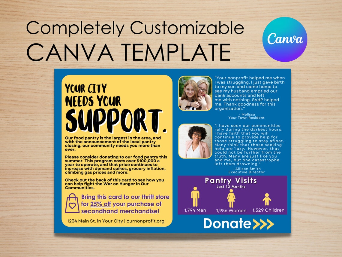 Nonprofit Donor Mailer Postcard Canva TEMPLATE - Etsy
