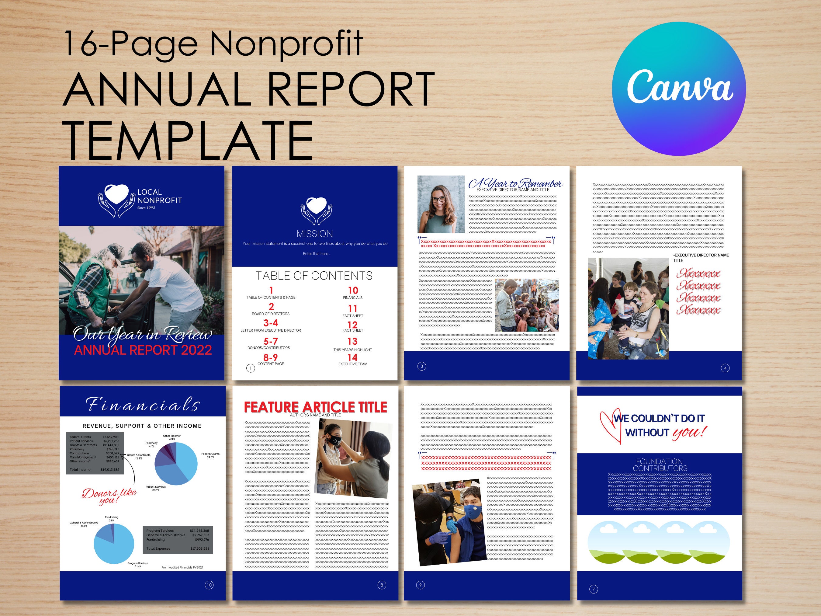 Nonprofit Annual Report CANVA TEMPLATE 16-pages Lengthy - Etsy