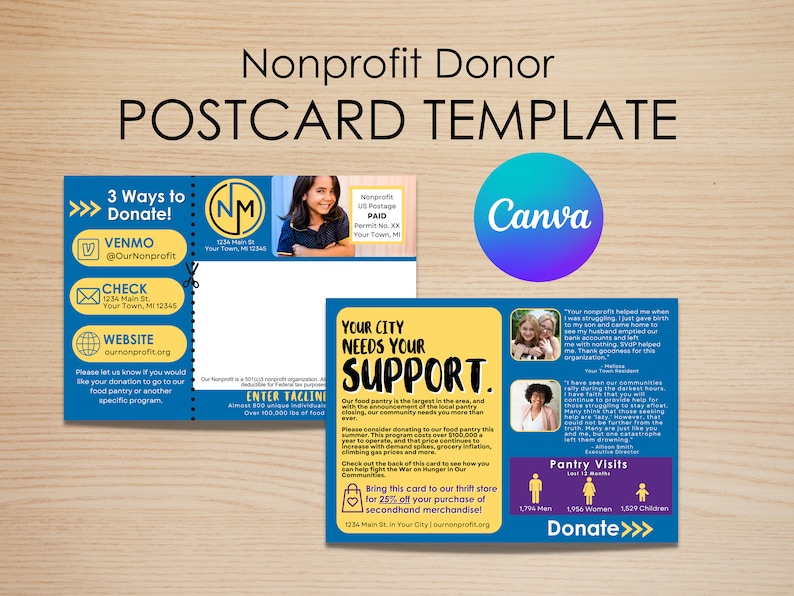 Nonprofit Donor Mailer Postcard Canva TEMPLATE for Fundraisers - Etsy