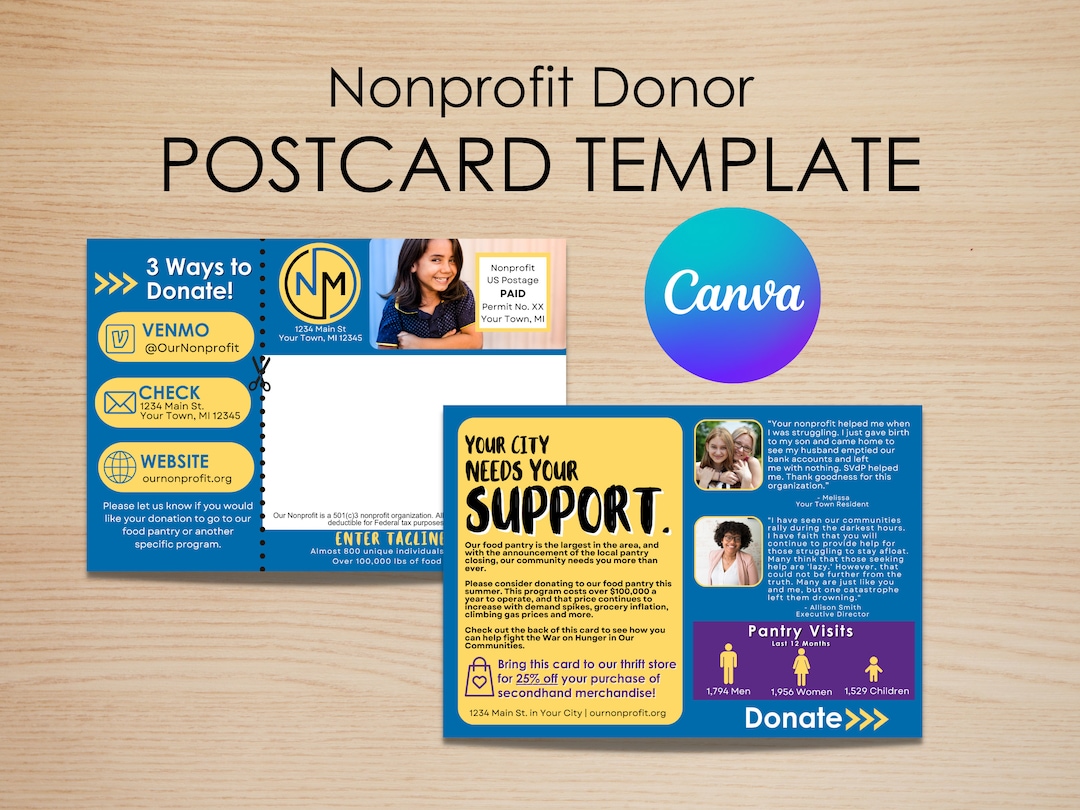 Nonprofit Donor Mailer Postcard Canva TEMPLATE - Etsy