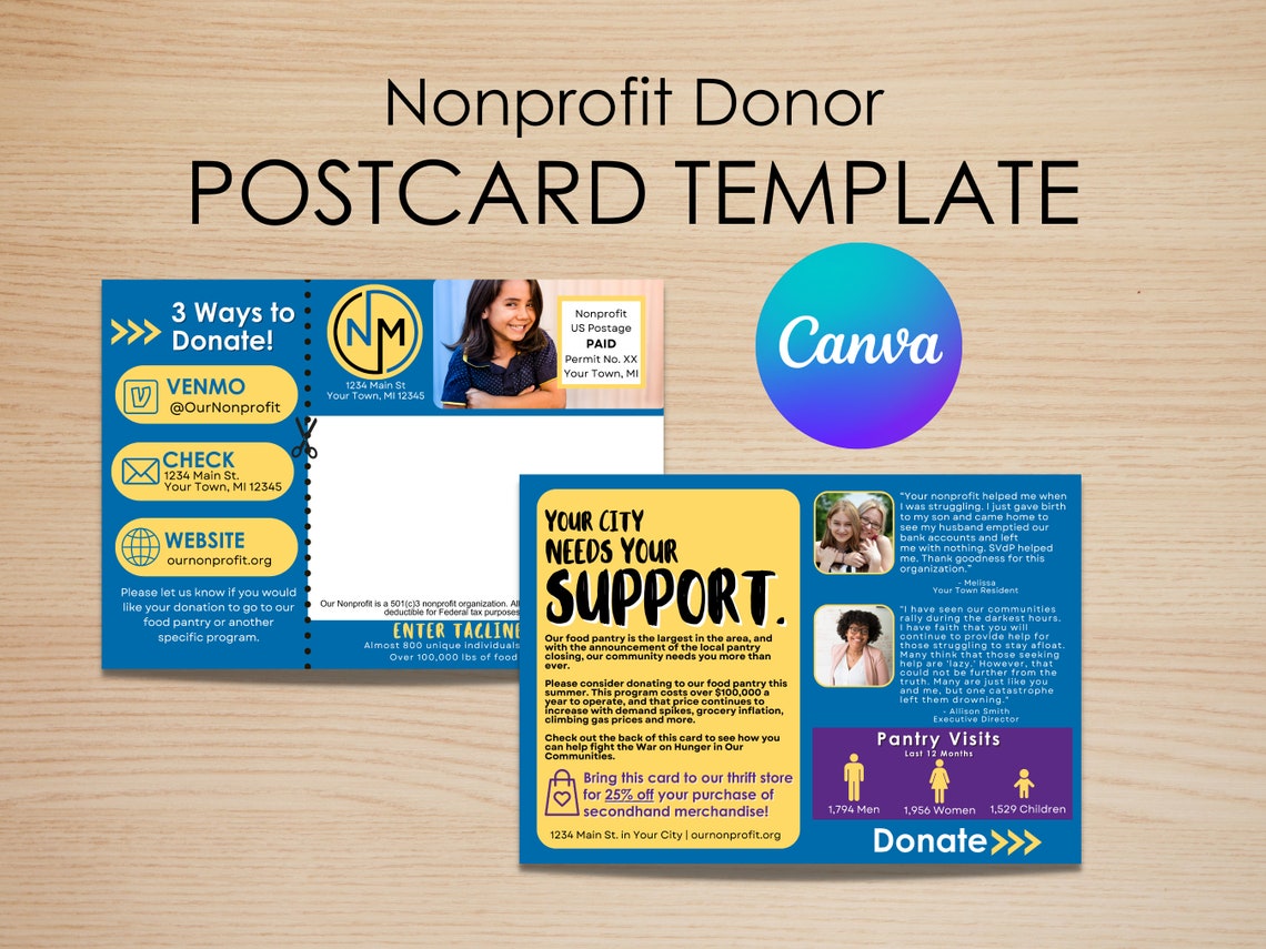 Nonprofit Donor Mailer Postcard Canva TEMPLATE - Etsy