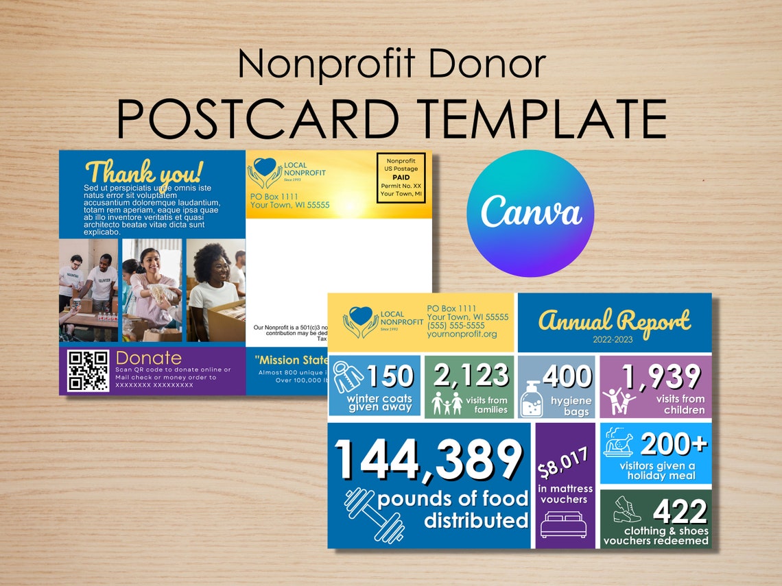 Nonprofit Donor Mailer Postcard Canva TEMPLATE Annual Report Postcard ...