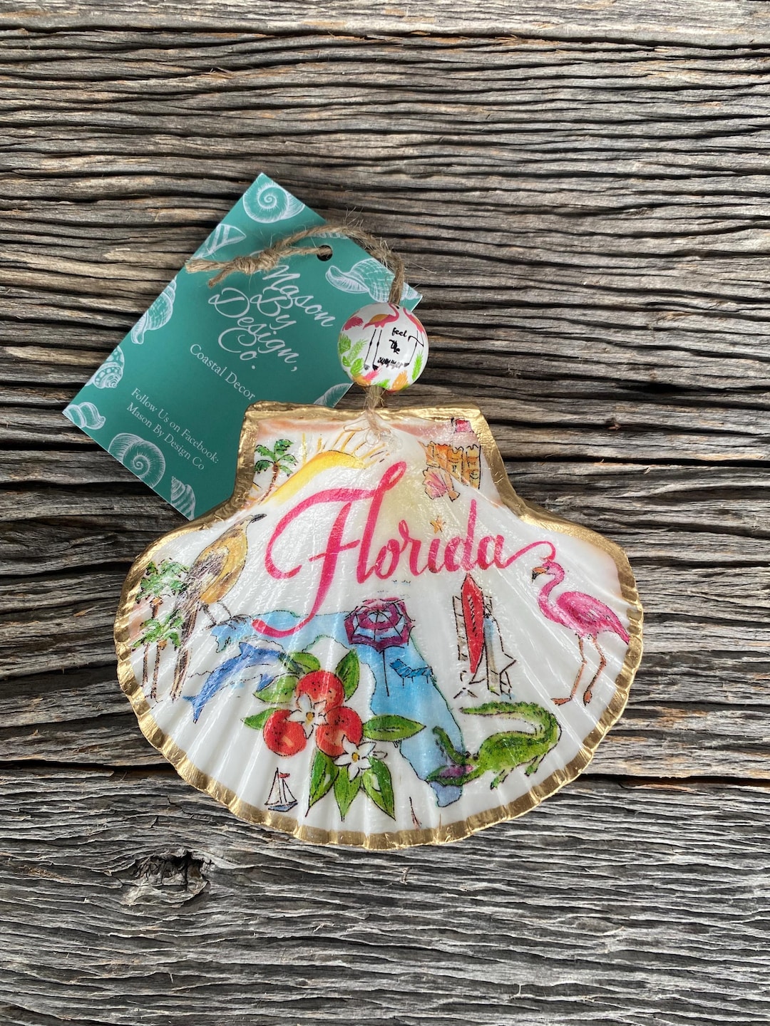 Decoupaged Florida Scallop Shell Ornament With Gold Leaf - Etsy