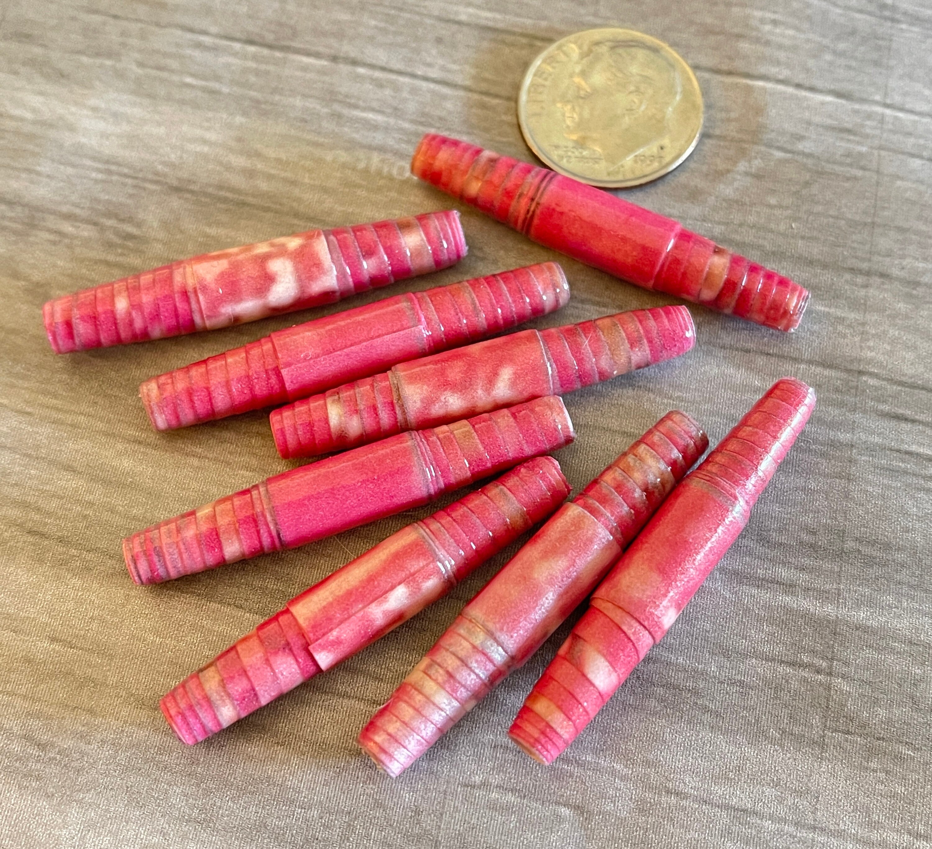 Artisan Made Hand Rolled Tapered Paper Beads Set of 8 Pink and Gold-1.5 ...