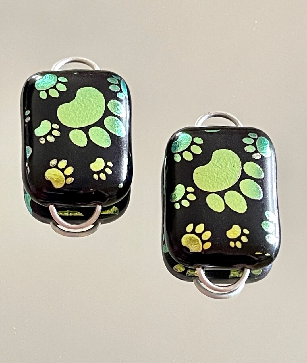 Pair of Artisan Made Dichroic Glass Connectors-20 X 15mm-black With ...