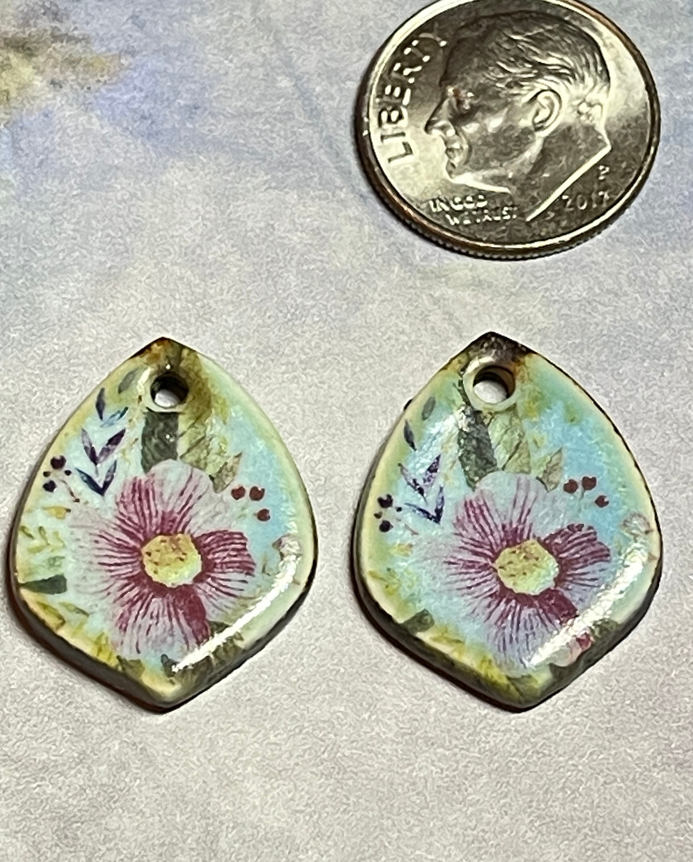 Pair of Artisan Made Teardrop Porcelain Floral Rustic Charms-earring ...