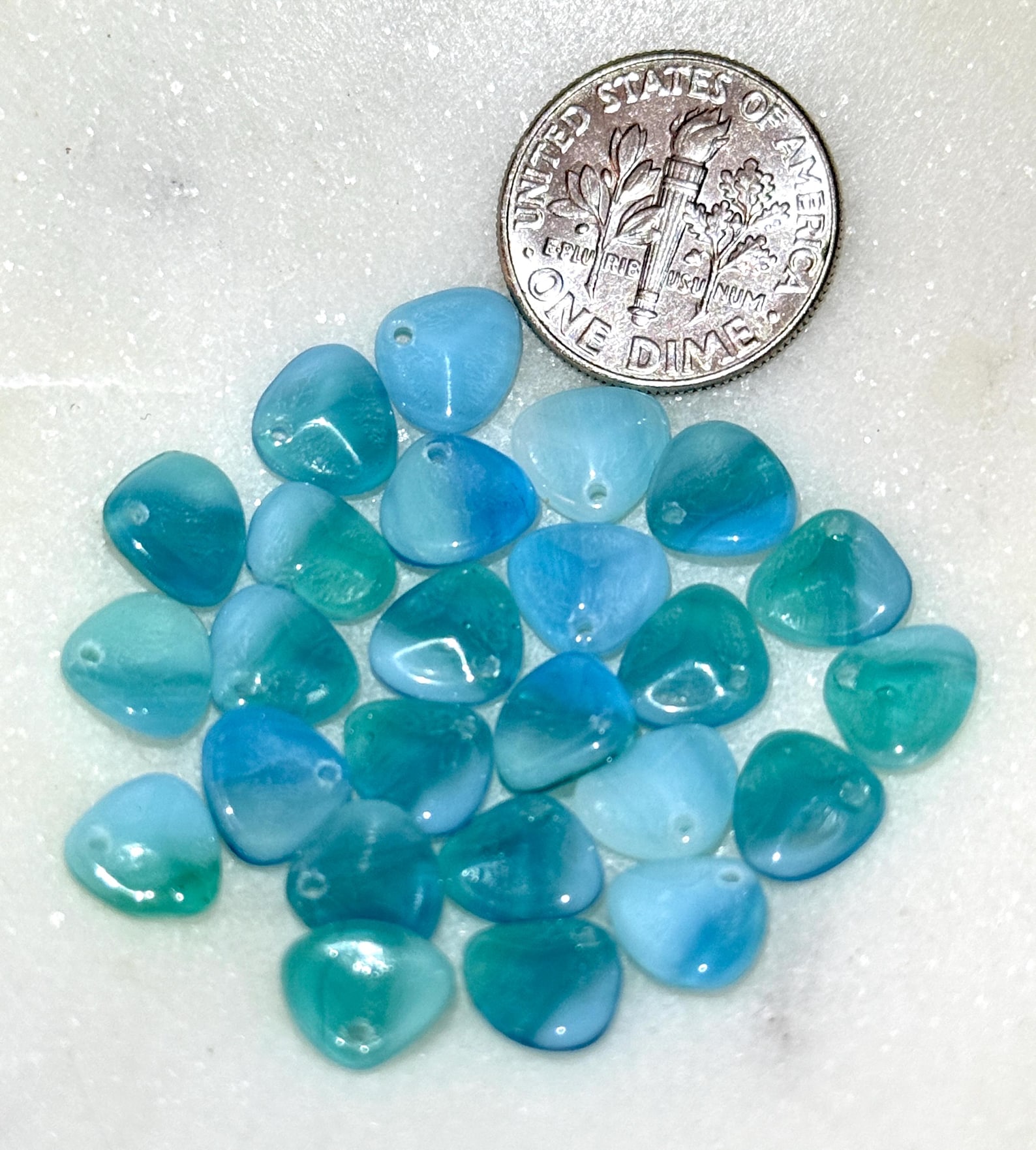Lot of 25 Czech Glass Rose Petal Turquoise Blue Ombre Beads-8mm-double ...