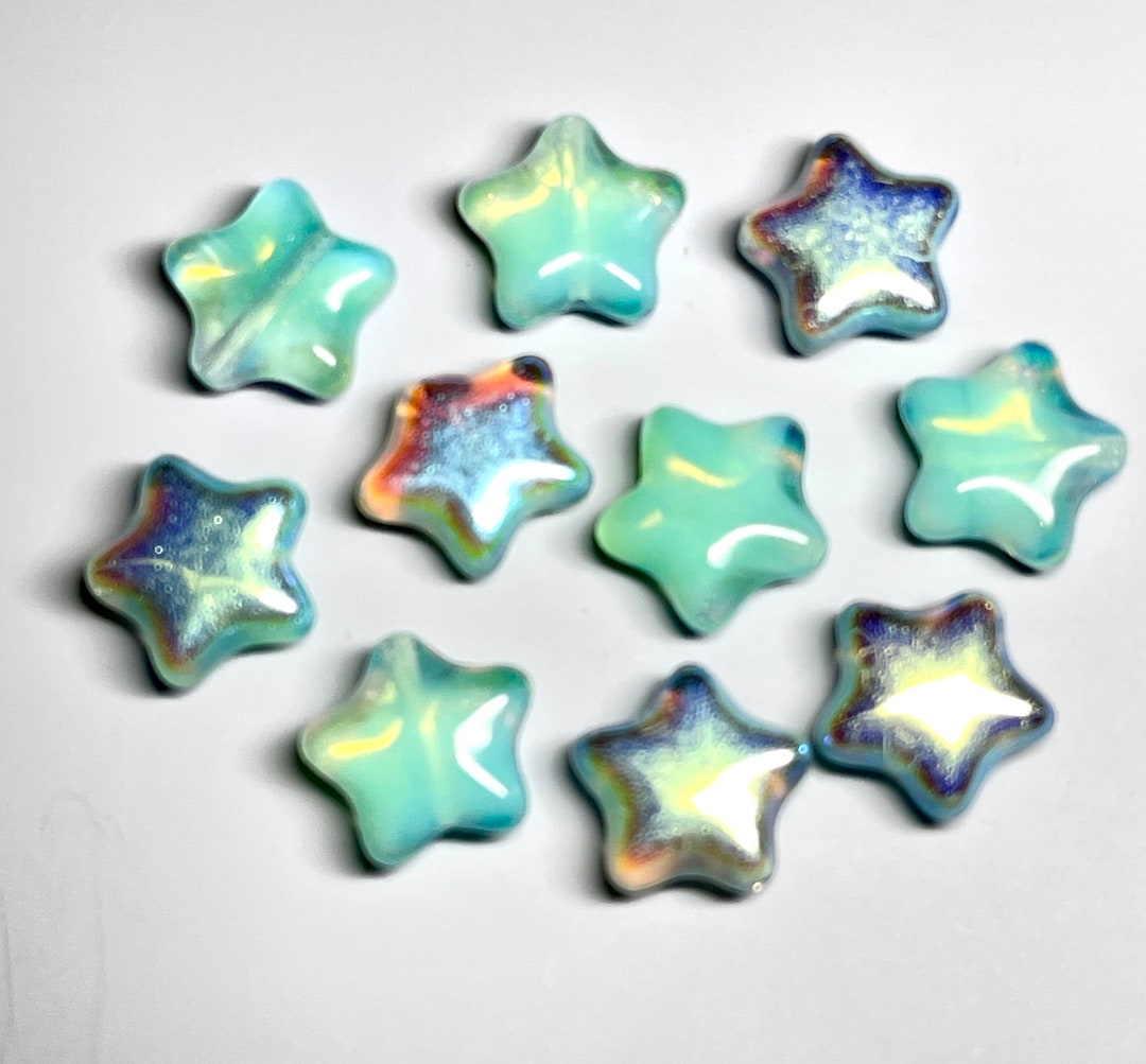 Lot of 10 Pressed Glass Mint Green Stars With Frosted Ab-12mm-jewelry ...