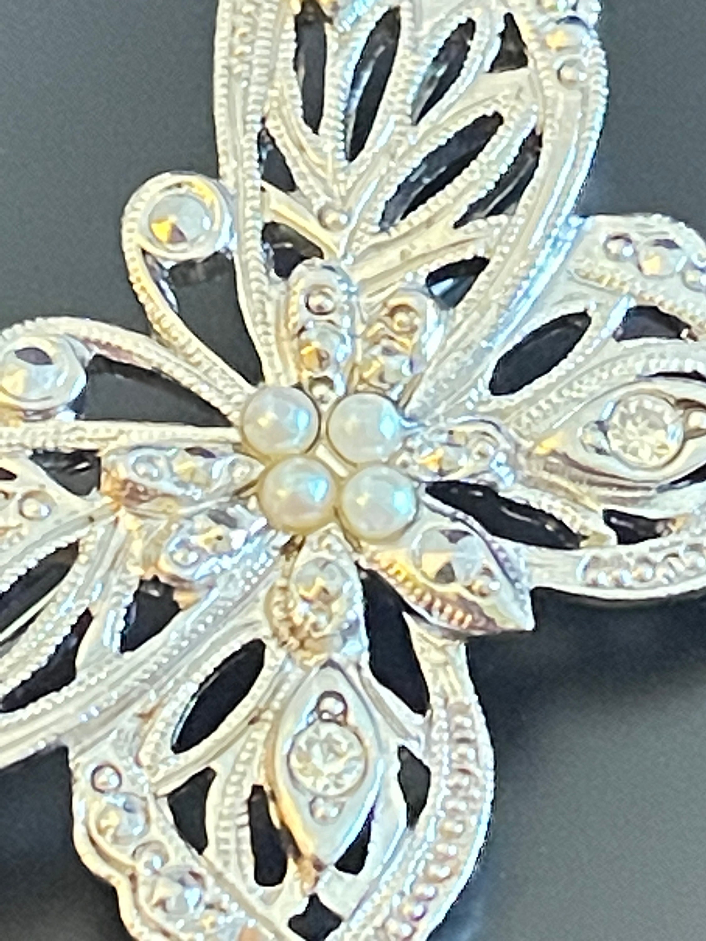 Vintage Avon Silver Tone Filigree Butterfly Brooch With Rhinestones and ...