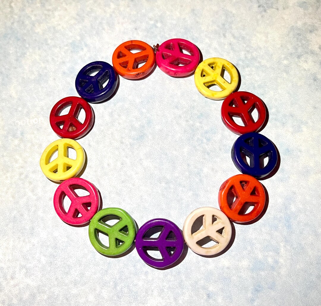 Strand of Dyed Resin Peace Sign Beads on A Stretch Cord-15mm-jewelry ...