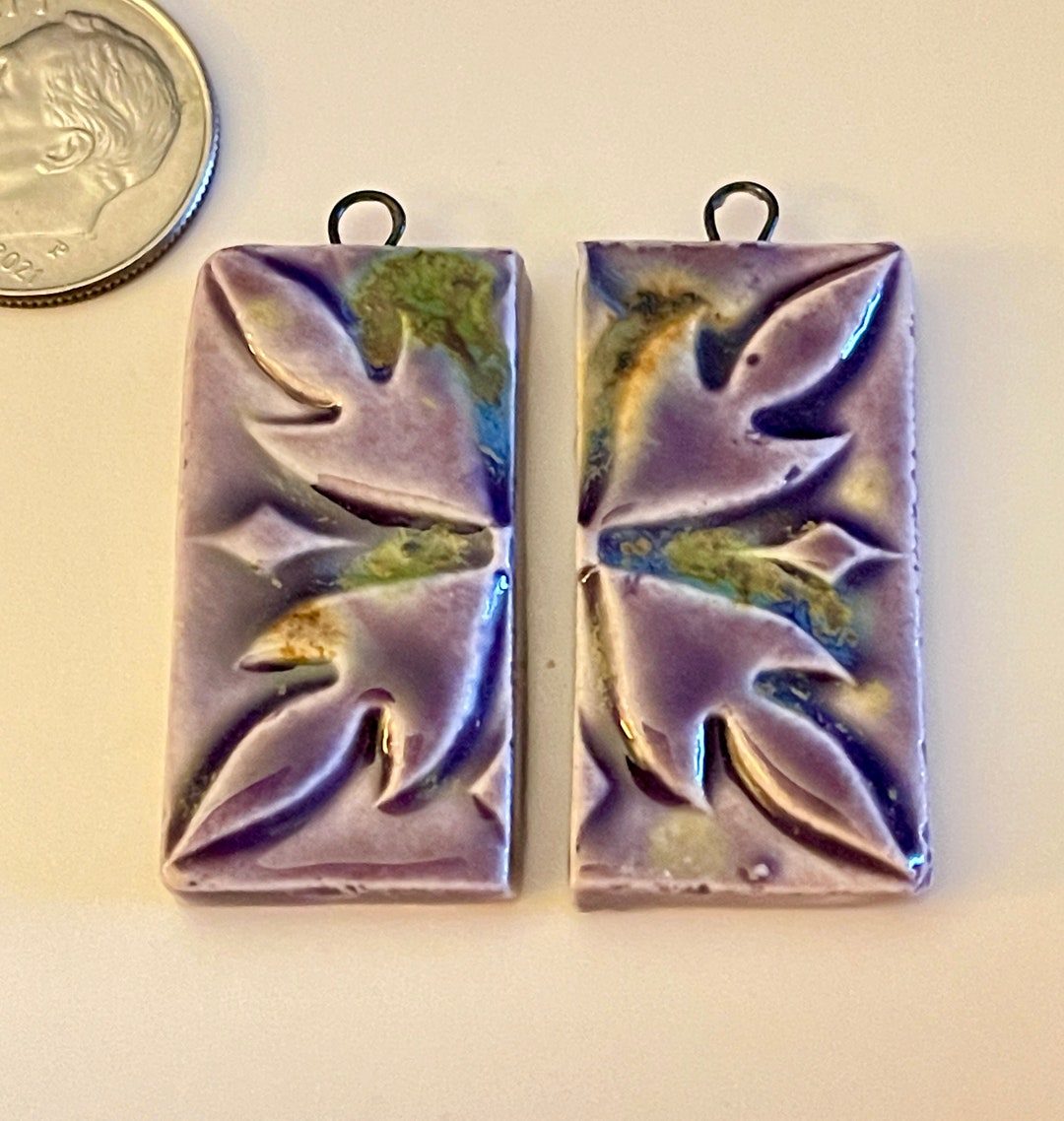 Pair of Artisan Made Porcelain Pendants-glazed Lavender and - Etsy