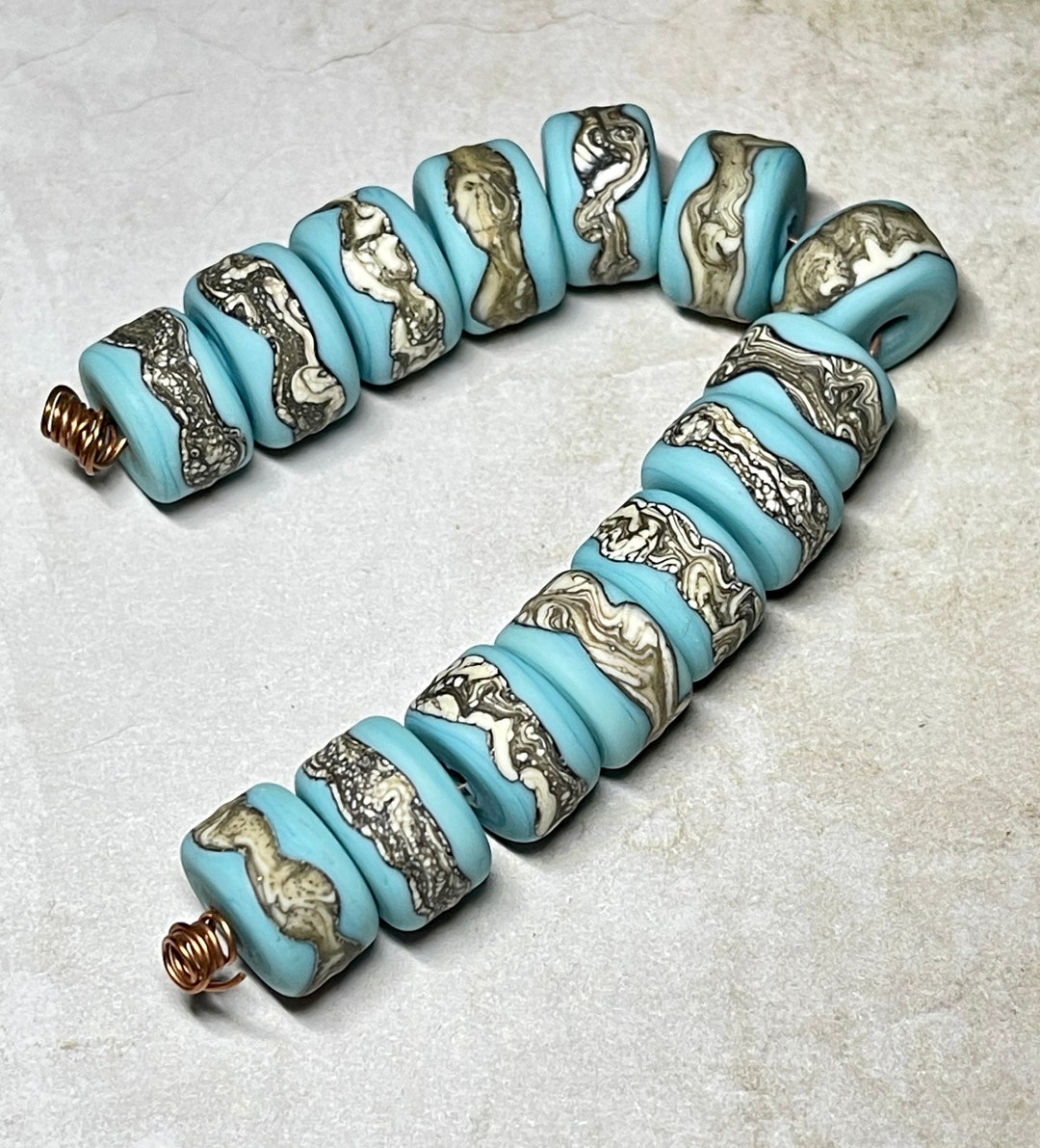 Pair of Artisan Made Matte Finish Lampwork Beads-sky Blue With Organic ...