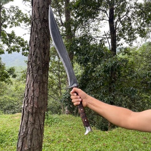 Big Falcata Sword With Straight Handle, Long Kukri Machete Handmade in Nepal, 23 Etched Carbon ...