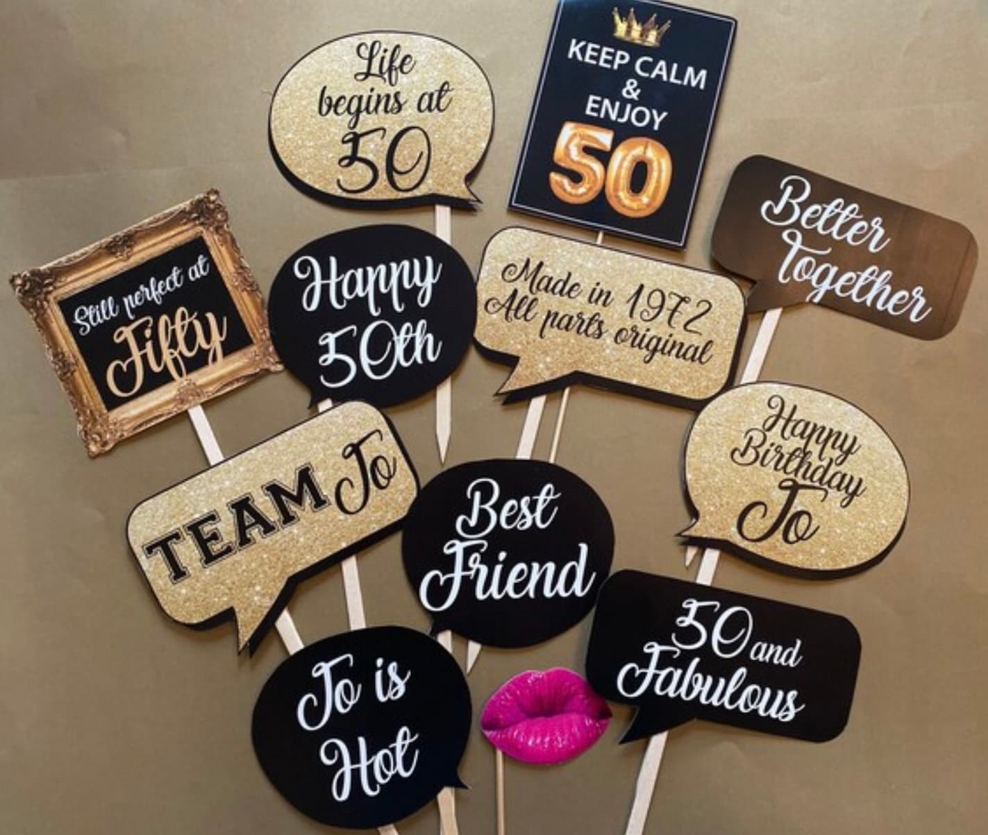 50th Birthday Photo Booth Props: Black and Gold Party Decorations ...
