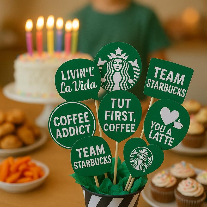 Starbucks Party Photo Booth Props: Frappy Birthday Decorations (instant ...
