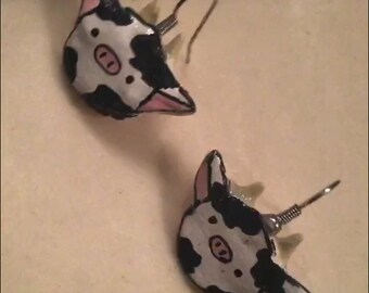 Strawberry Cow Earrings Pink Cow Perler Beads - Etsy