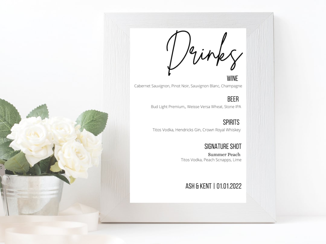 EDITABLE Drink Menu Template for Printing- Instant Download - Perfect ...