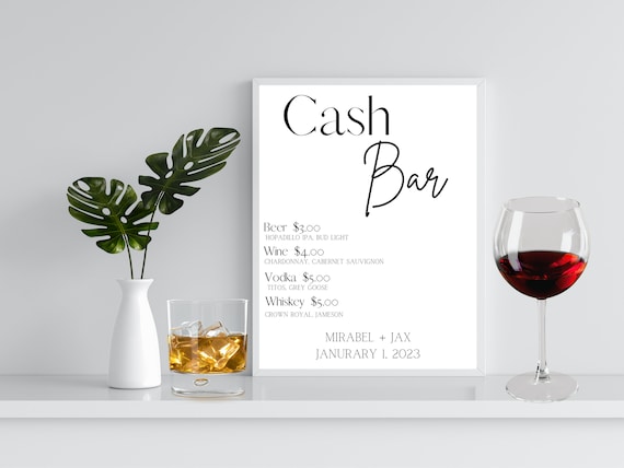 EDITABLE Cash Bar Menu Template for Printing Instant Download | Etsy Canada