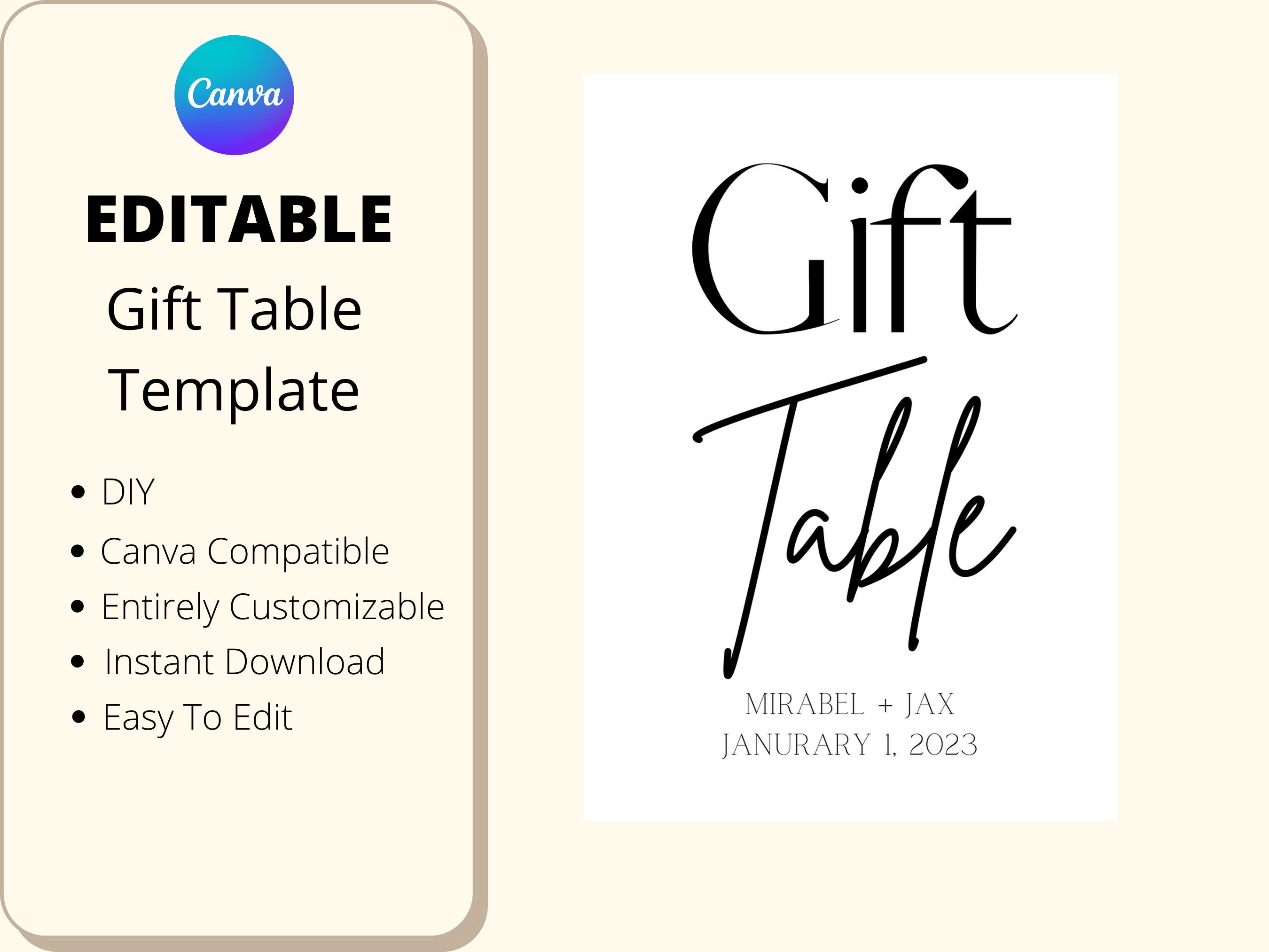 EDITABLE GIFT TABLE Template for Printing- Instant Download - Perfect ...