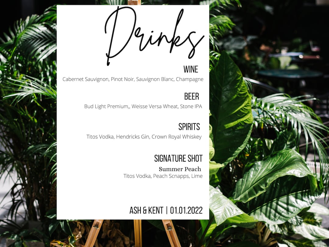 EDITABLE Drink Menu Template for Printing- Instant Download - Perfect ...
