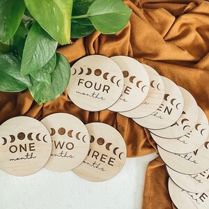 Lunar Phases Milestone Markers Round Wood Monthly Discs Newborn Monthly ...