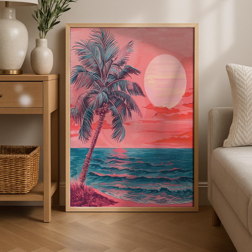 Palm Tree Sunset Drawing: Boho Tropical Wall Art Print - Etsy