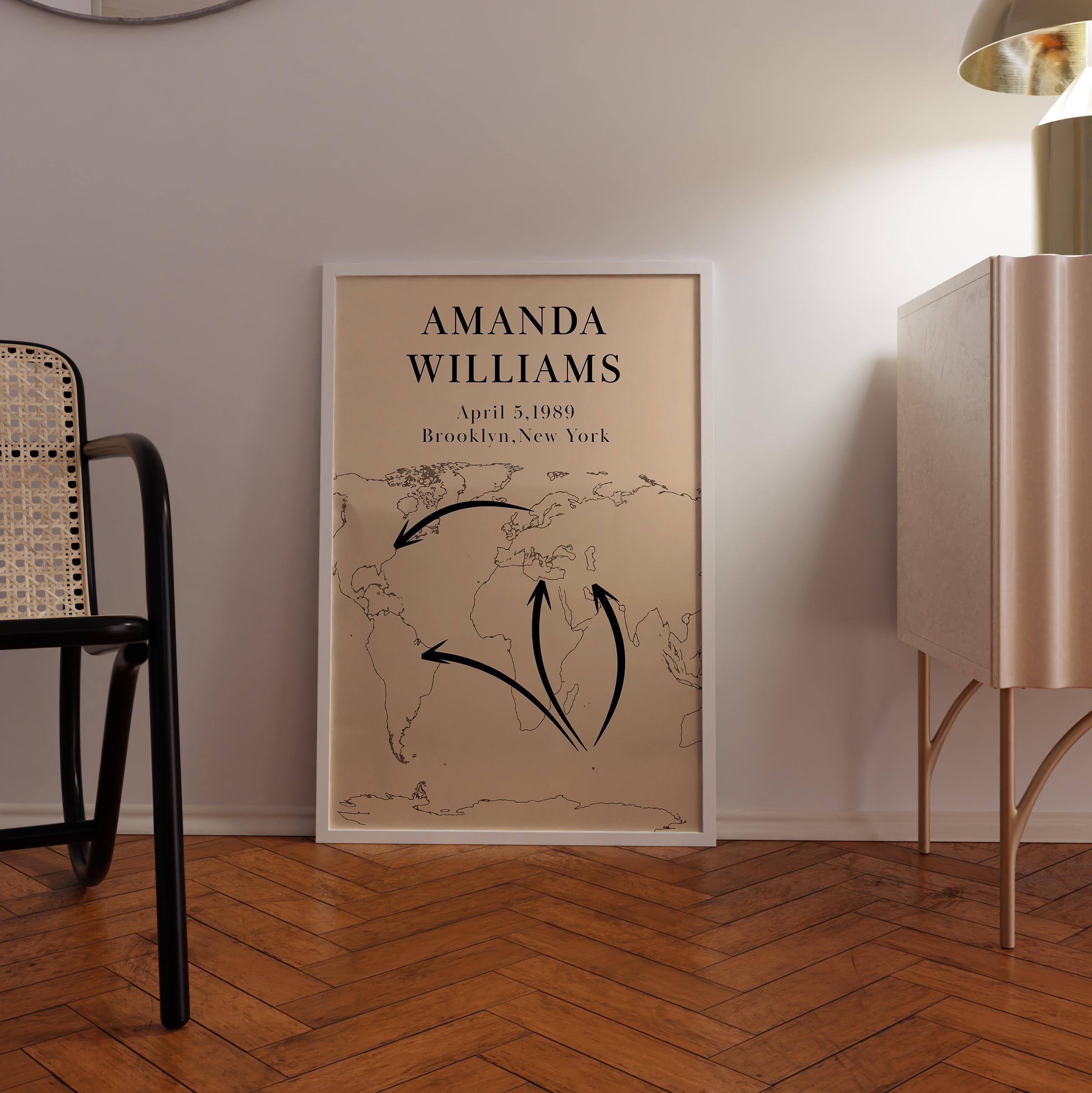 Custom DNA Ethnicity Map, Family Tree Migration Routes Poster, Ancestry ...