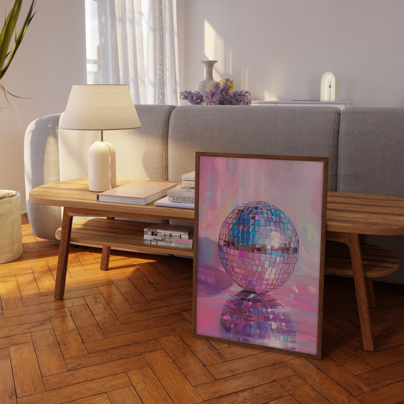 Vintage Disco Ball Poster, Pink Disco Ball, Disco Print, Aesthetic Wall ...