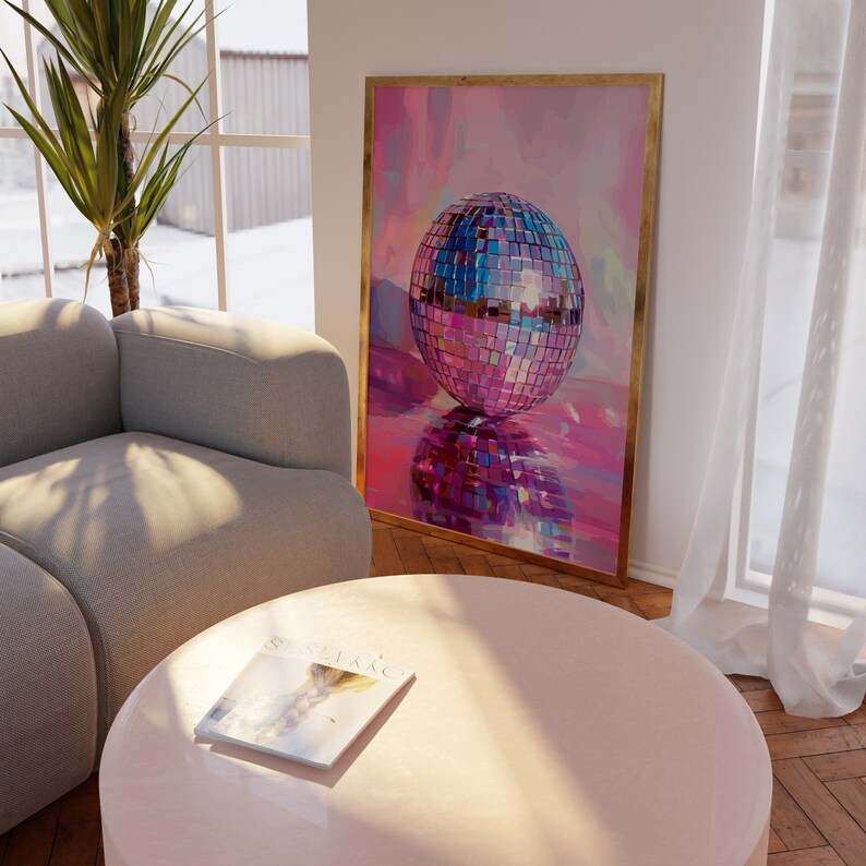 Vintage Disco Ball Poster, Pink Disco Ball, Disco Print, Aesthetic Wall ...