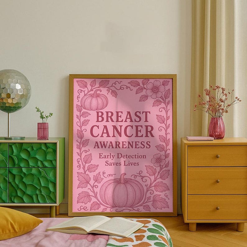 Breast Cancer Awareness Wall Art | Pink Ribbon Poster | Early Detection ...