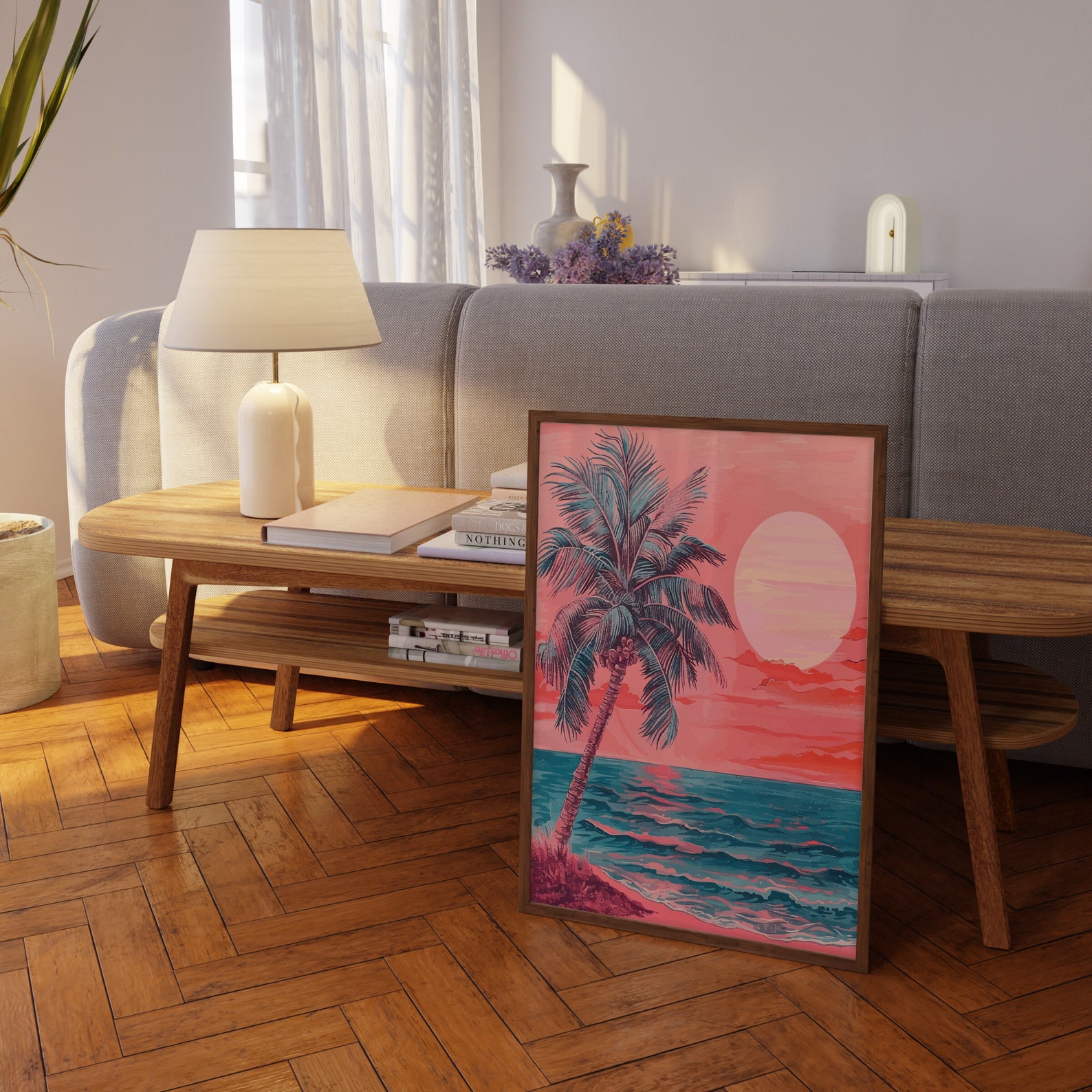 Palm Tree Sunset Drawing: Boho Tropical Wall Art Print - Etsy