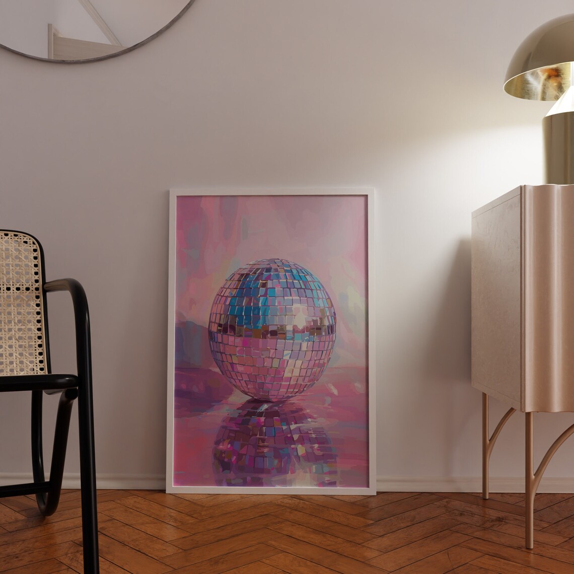 Vintage Disco Ball Poster, Pink Disco Ball, Disco Print, Aesthetic Wall ...
