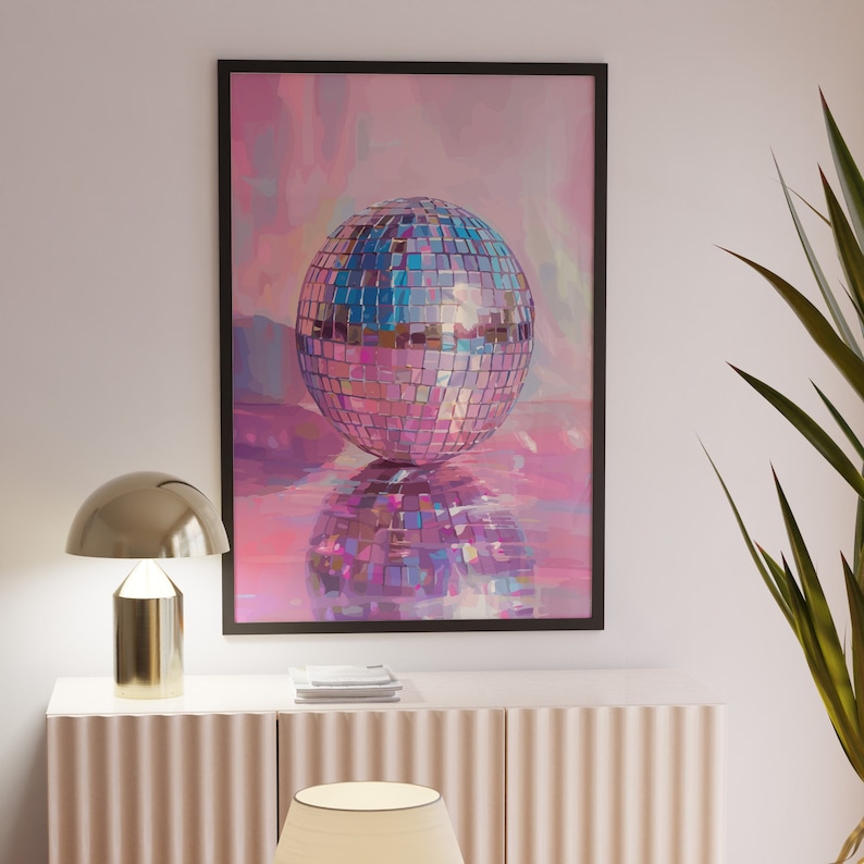 Vintage Disco Ball Poster, Pink Disco Ball, Disco Print, Aesthetic Wall ...