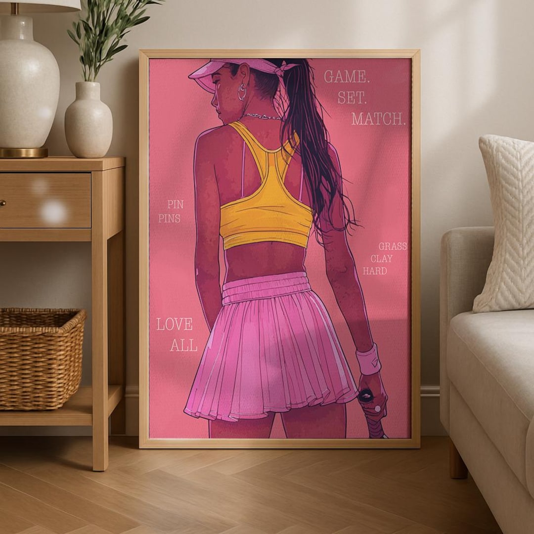 Vintage Tennis Racket Poster: Girly Preppy Apartment Art (digital ...