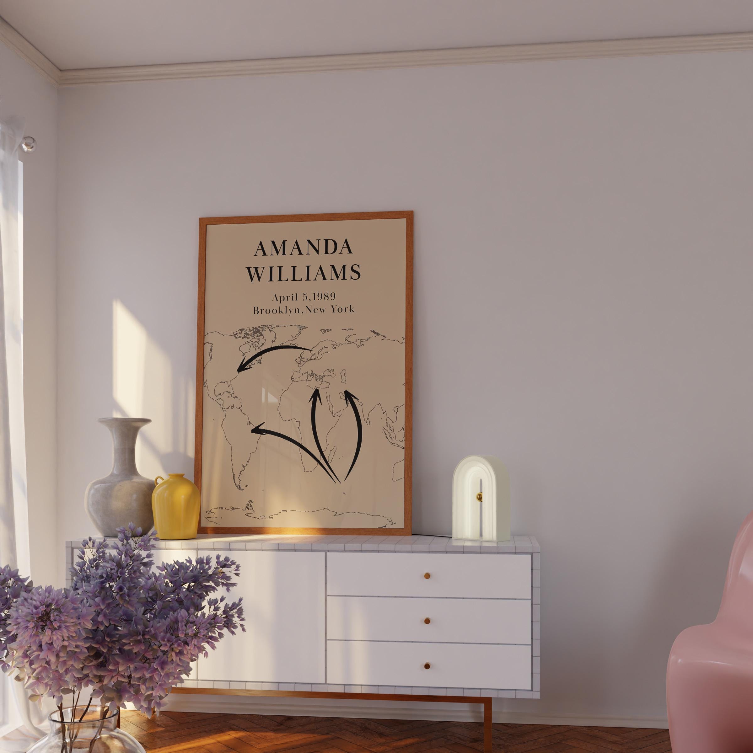 Custom DNA Ethnicity Map, Family Tree Migration Routes Poster, Ancestry ...