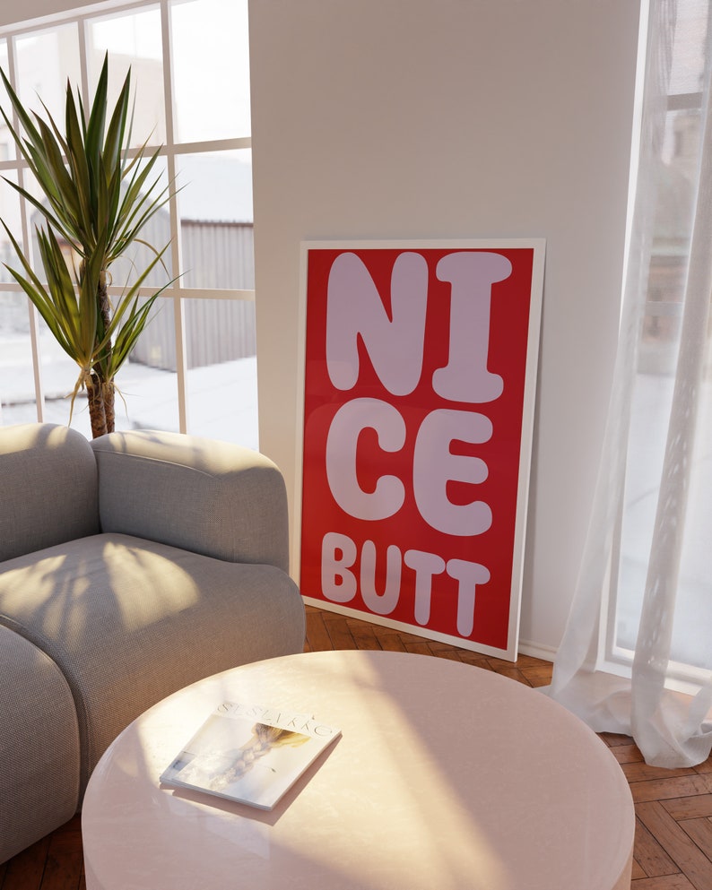 Nice Butt Poster, Funny Red Toilet Poster, Retro Bathroom Art, Dressing ...