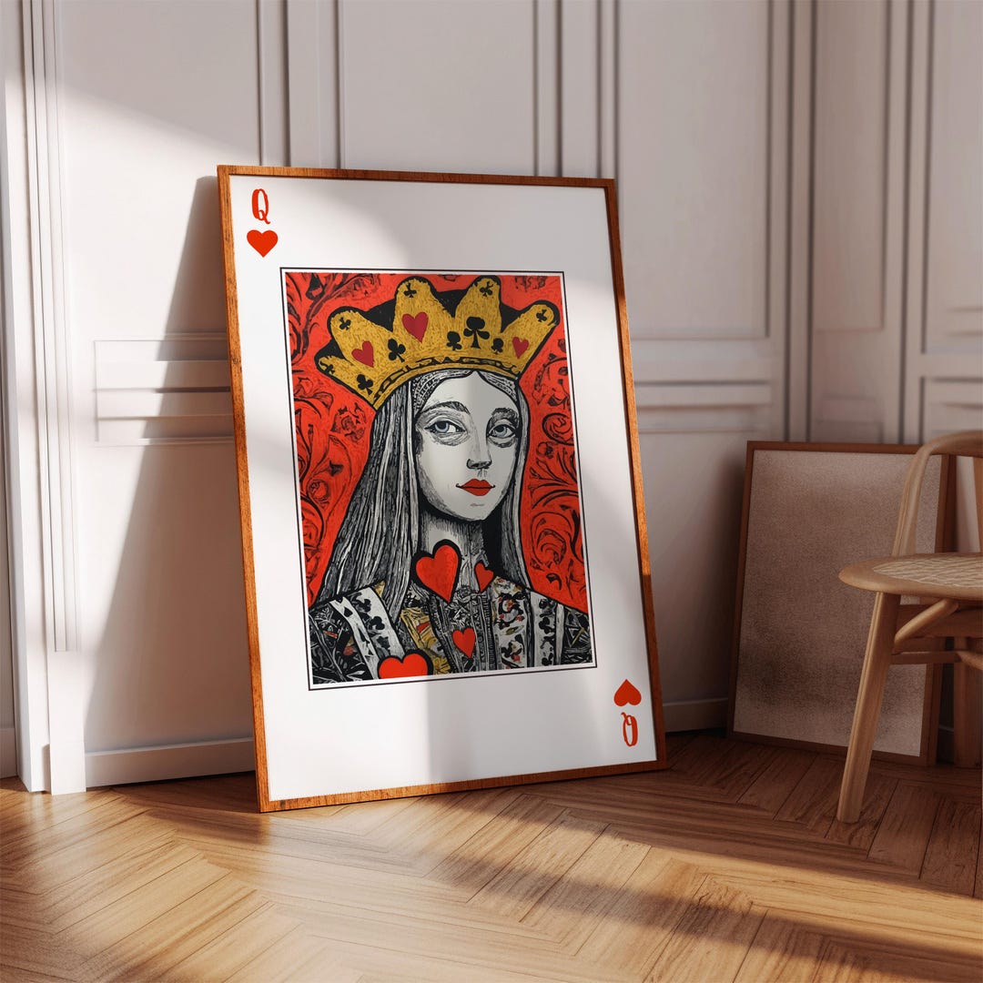 Queen Playing Card Poster, Playing Card Prints, Retro Wall Art ...