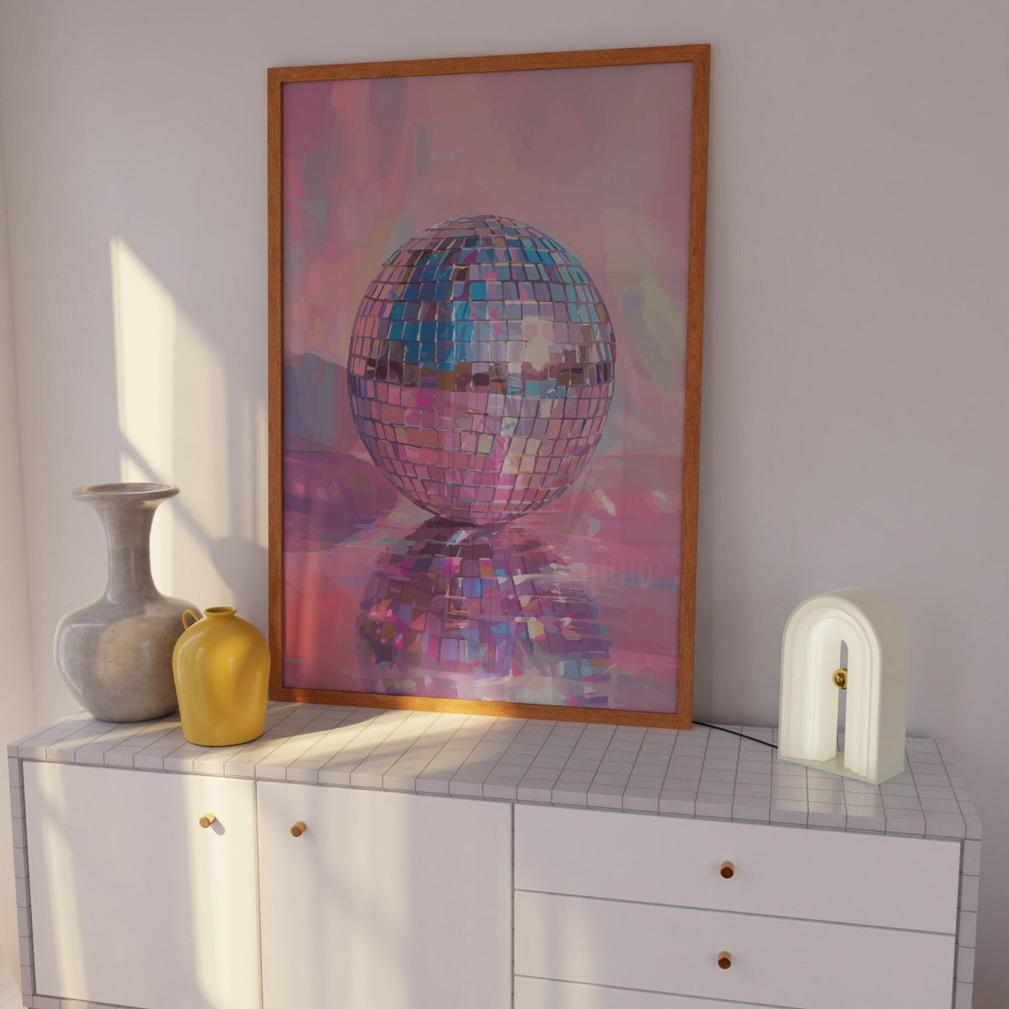 Vintage Disco Ball Poster, Pink Disco Ball, Disco Print, Aesthetic Wall ...