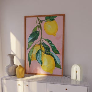 Lemons Oil Painting, Pink Vintage Kitchen Decor, Vintage Lemons Decor ...
