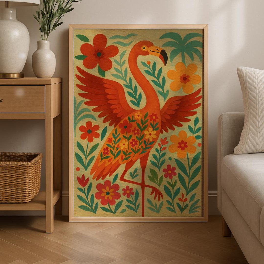 Retro Flamingo Print: Tropical Flower Bird Boho Wall Art - Etsy