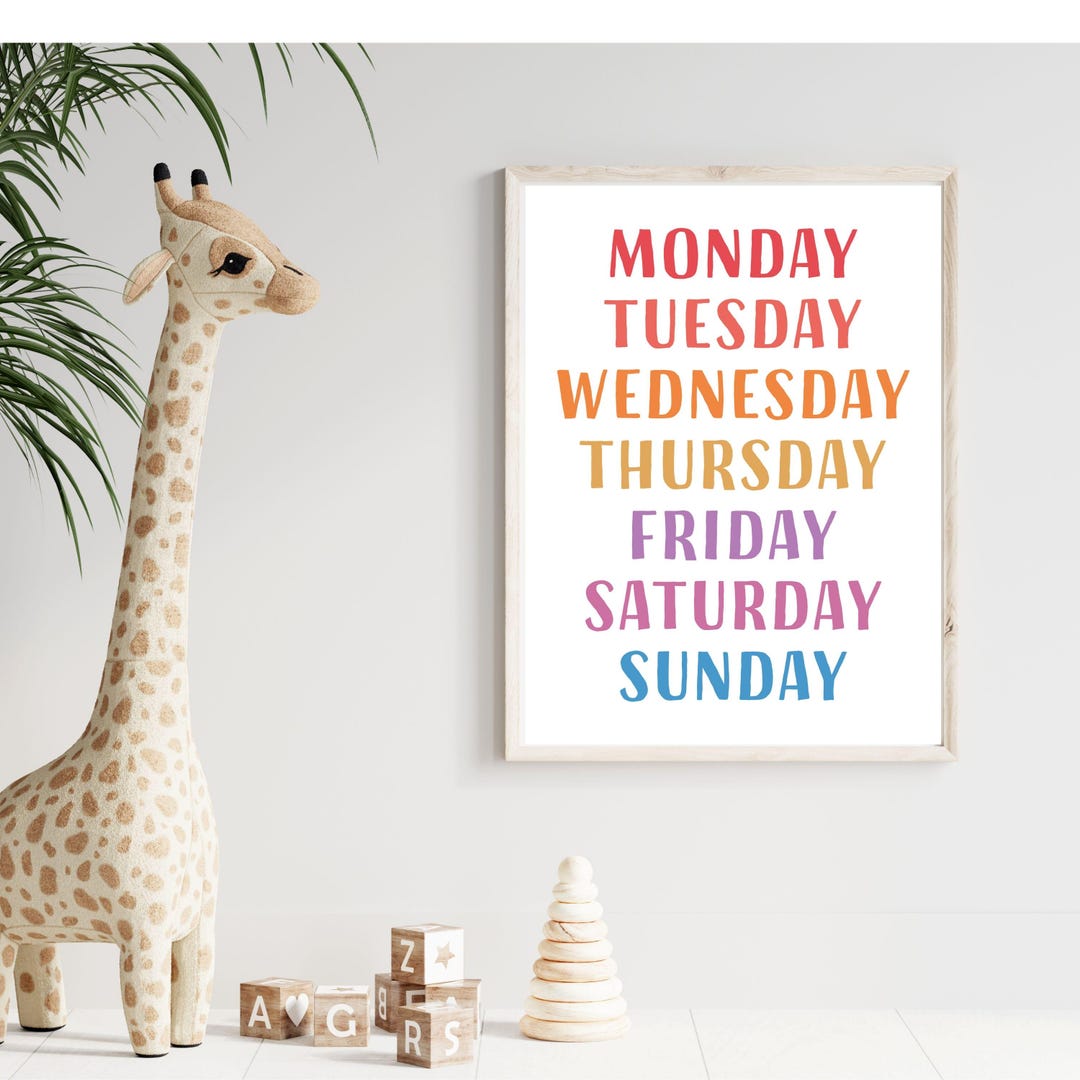 Days of the Week Classroom Poster | Kids Learning Wall Art | Montessori ...