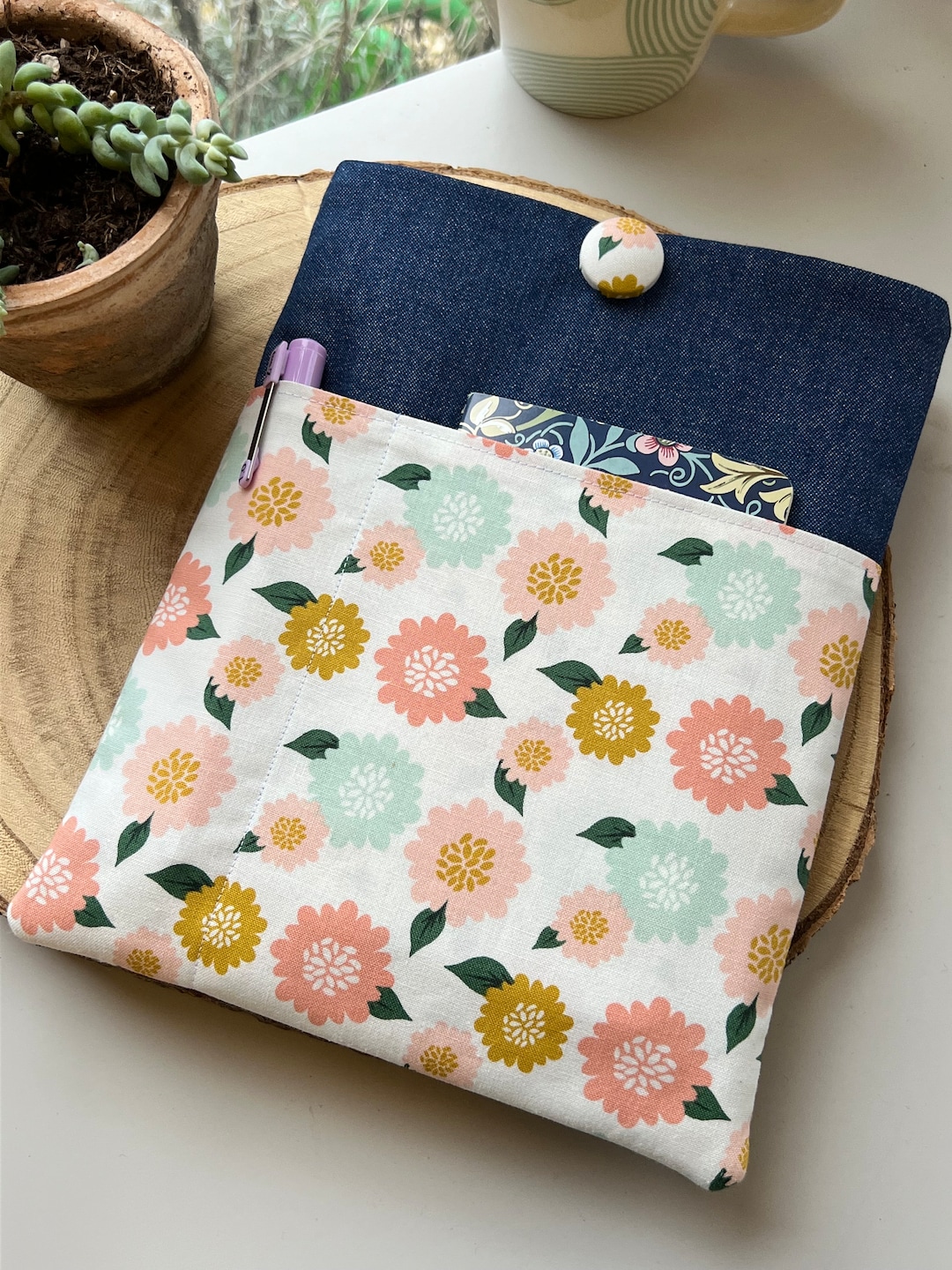 A5 Book Tote, Riley Blake, Denim Fabric Book Cover, Kindle Case ...